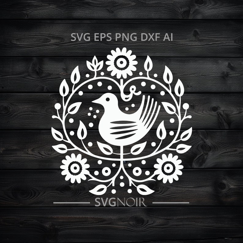 Boho Folk Art Bird Vector Clipart in SVG, Ai, DXF, Eps, PNG Cricut ...