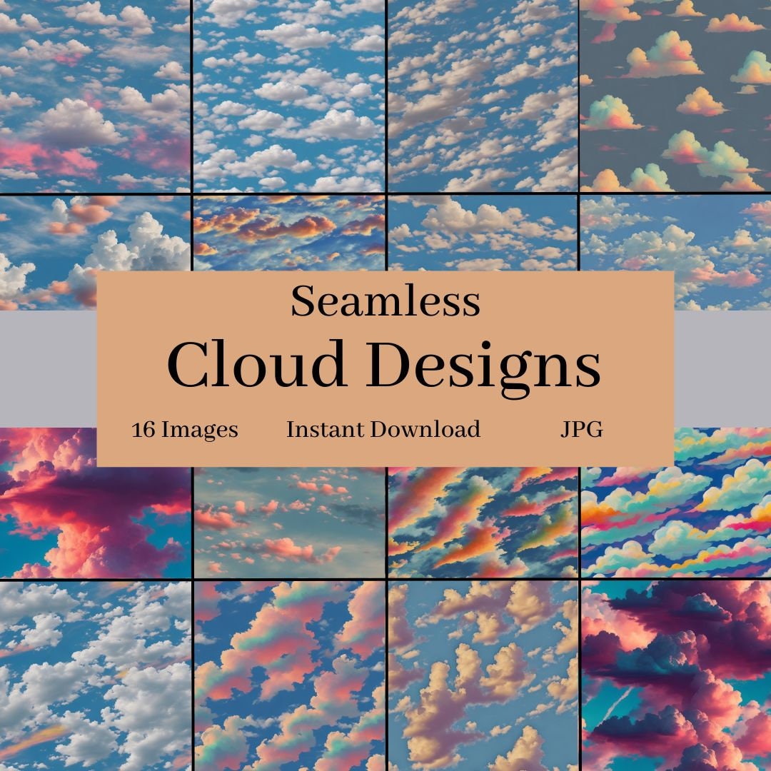SVG, Digital Paper, Vibrant Cloudy Sky, Seamless Clouds and Sky Designs ...