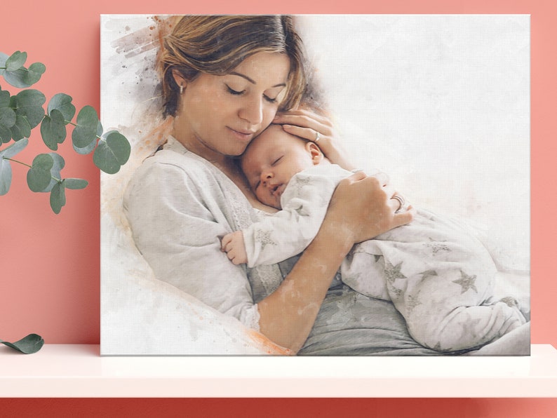 Watercolor Mother & Child Portrait Painting From Photo Custom - Etsy