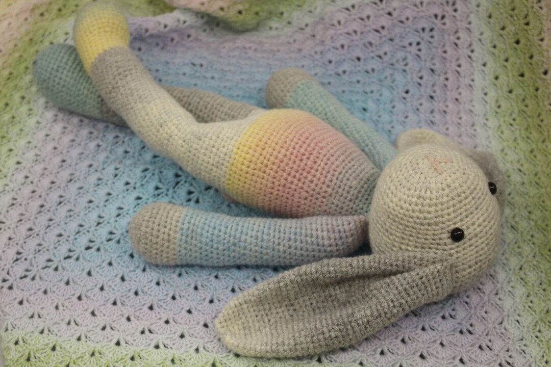 Cute Big Crochet Bunny Soft Cuddly Bunny in Raibow Shirt Cute Bunny Big ...
