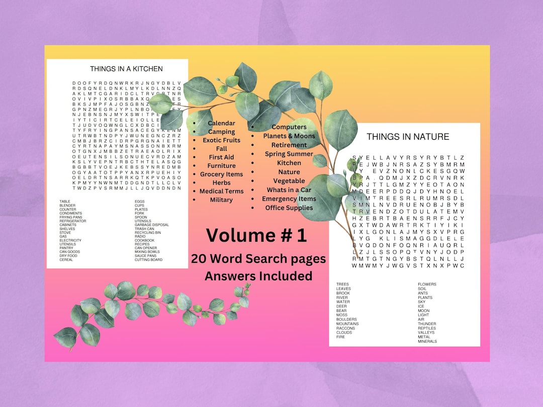 20 Word Search Puzzles Digital Download. - Etsy