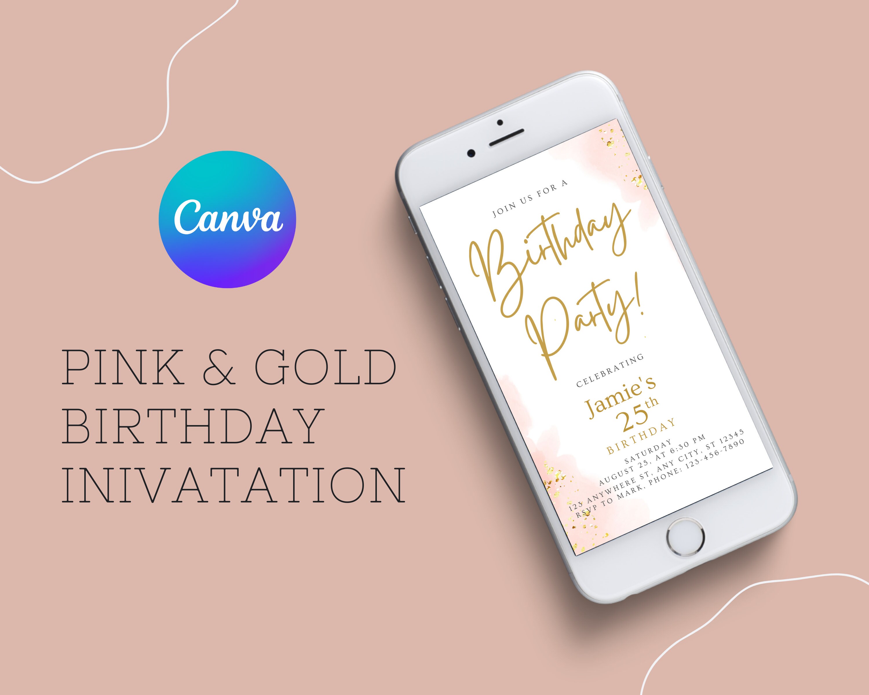 Pink & Gold Birthday Invitation - Etsy
