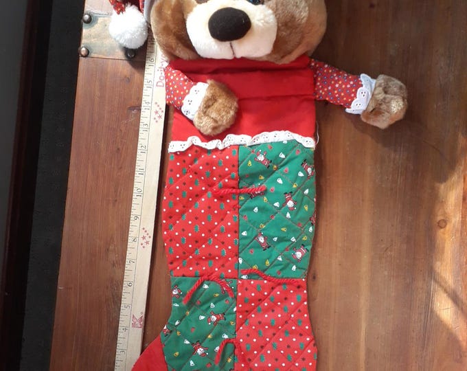 VTG Smithy Girl Plush Stuffed Teddy Bear Christmas Stocking Quilt Red ...