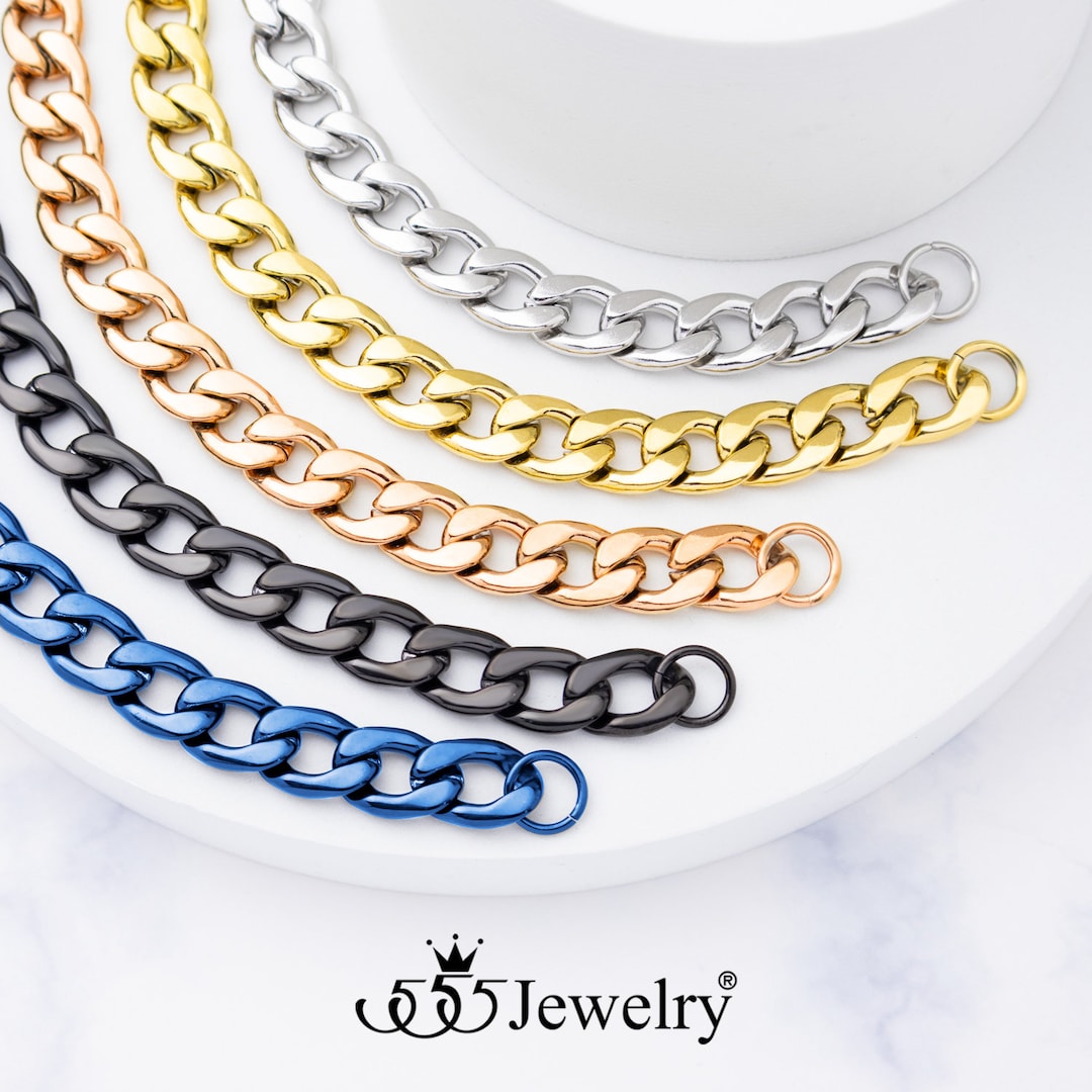 555jewelry Stainless Steel Chain Link Bracelet for Men Women, 11 MM ...