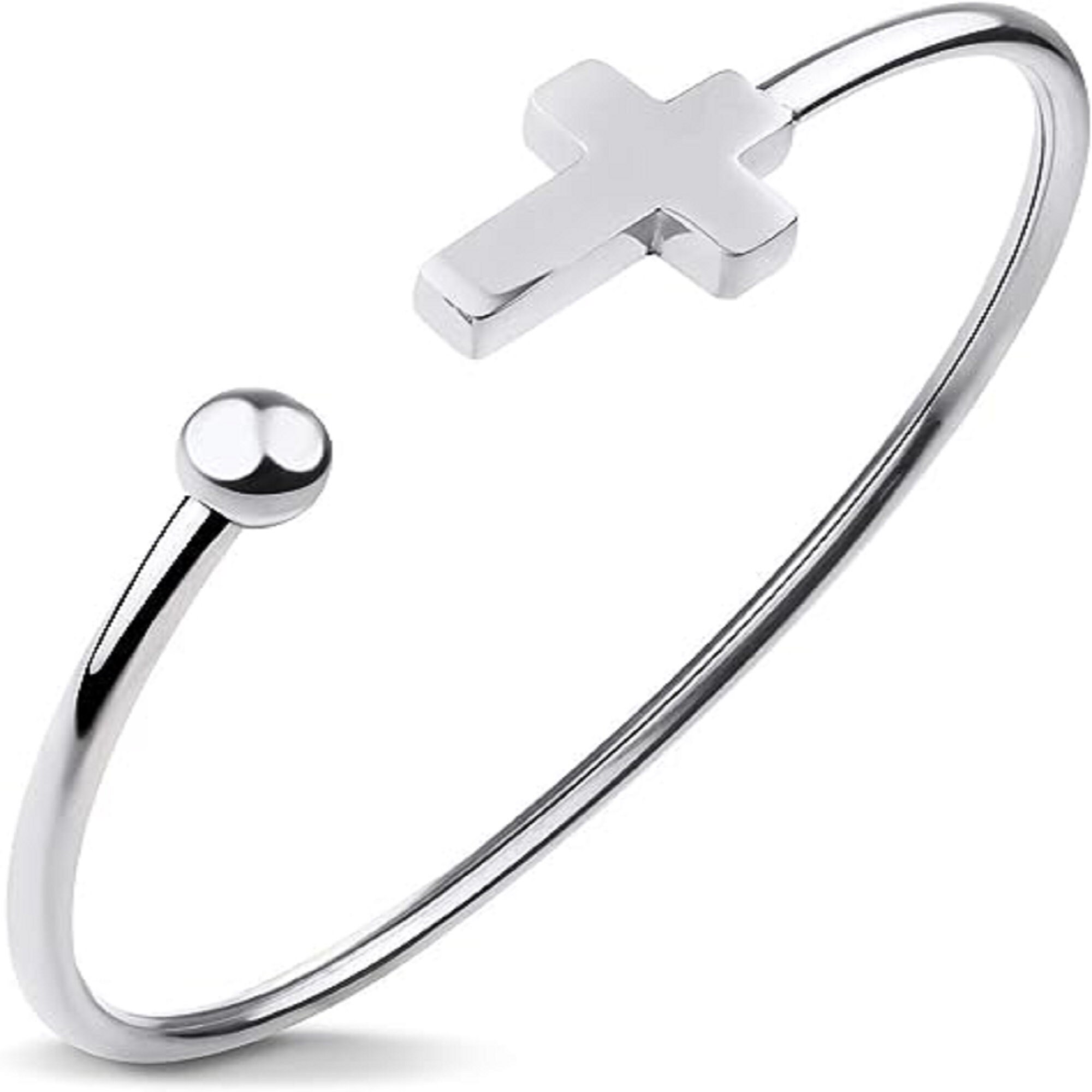 555jewelry Stainless Steel Cross Religious Symbol Open Cuff Bangle ...