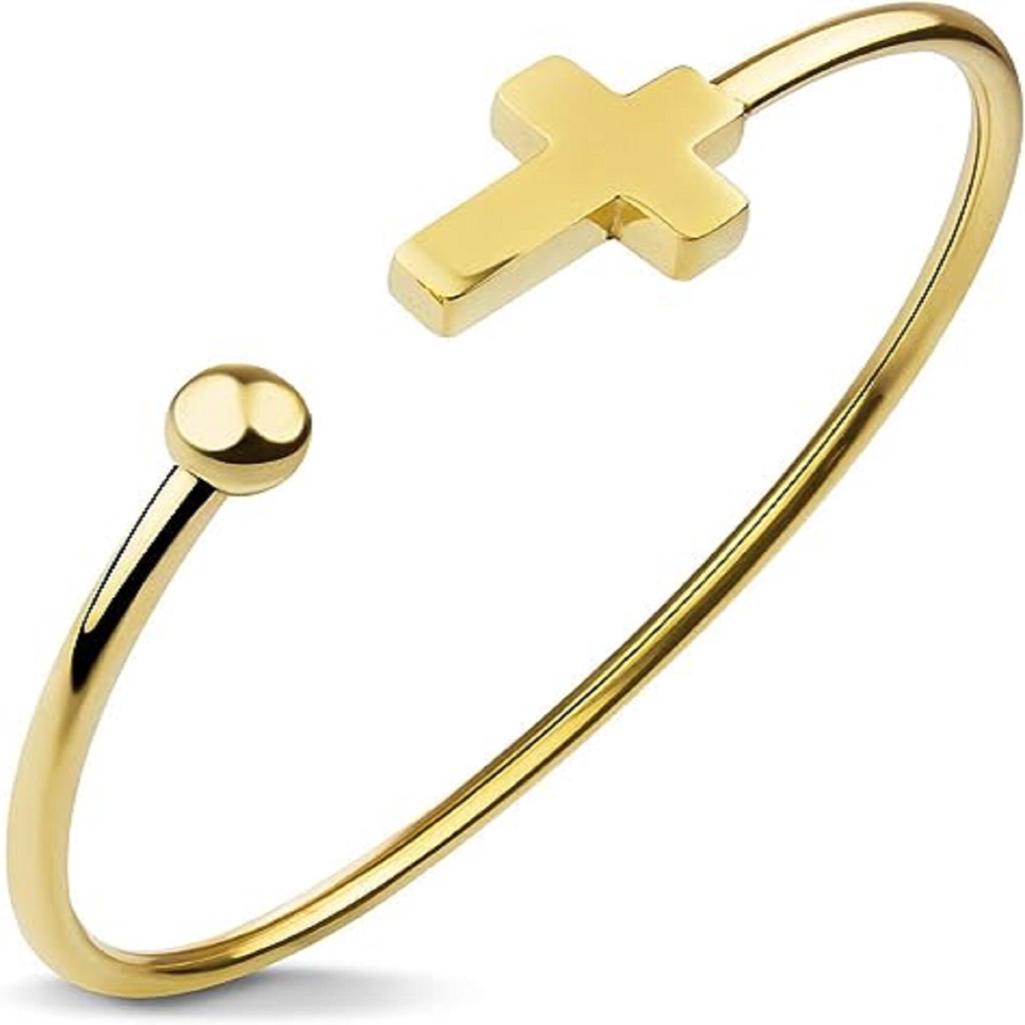 555jewelry Stainless Steel Cross Religious Symbol Open Cuff Bangle ...