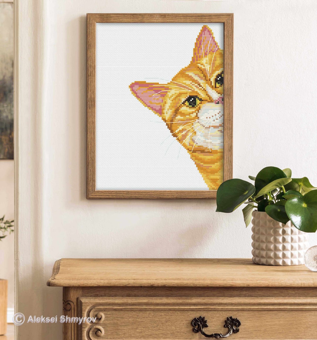 Orange Cat Portrait Cross Stitch Pattern| Funny Ginger Cat Embroidery ...