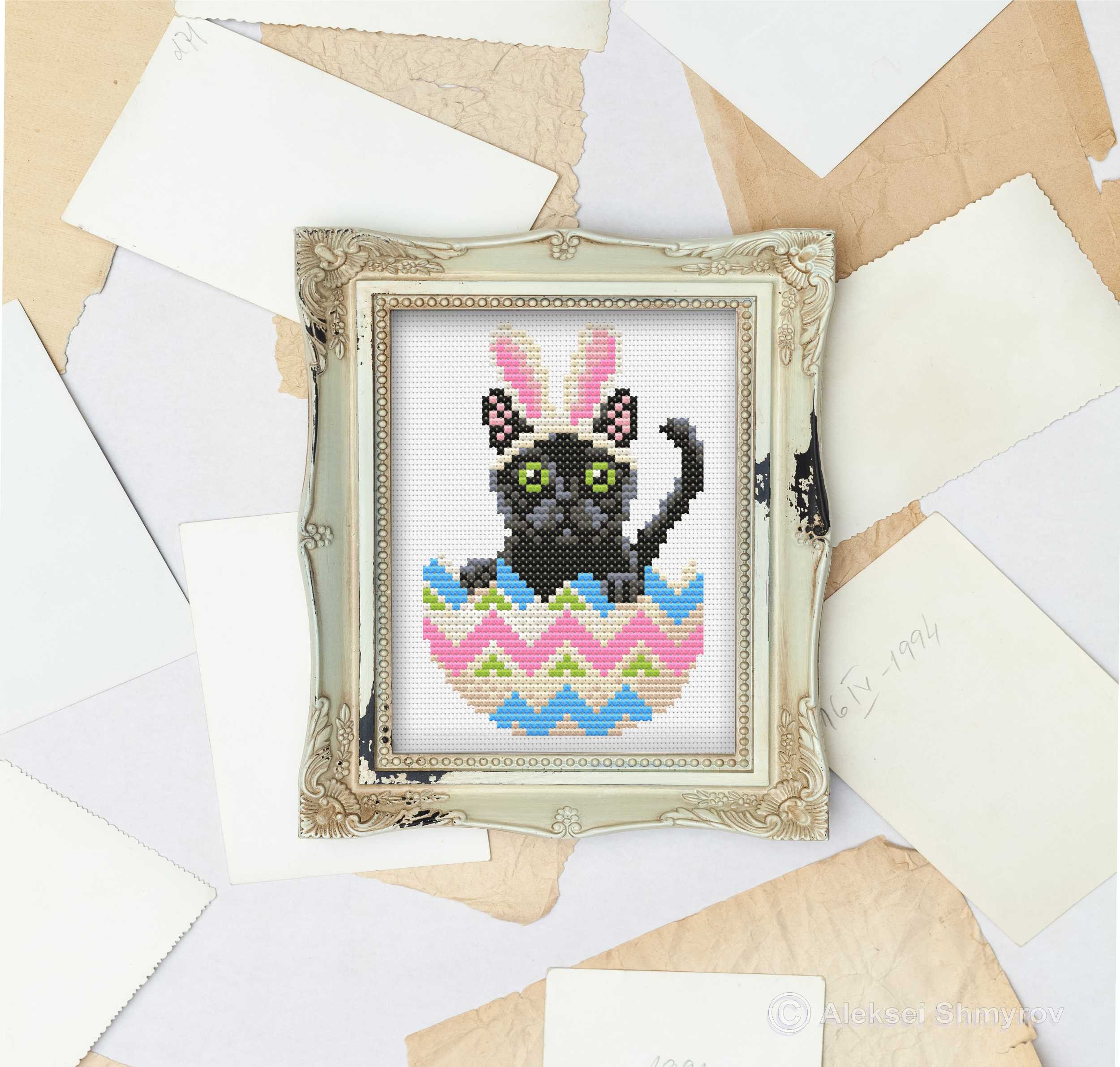 Black Cat Easter Cross Stitch Pattern, Funny Cross Stitch, Cat Lover ...