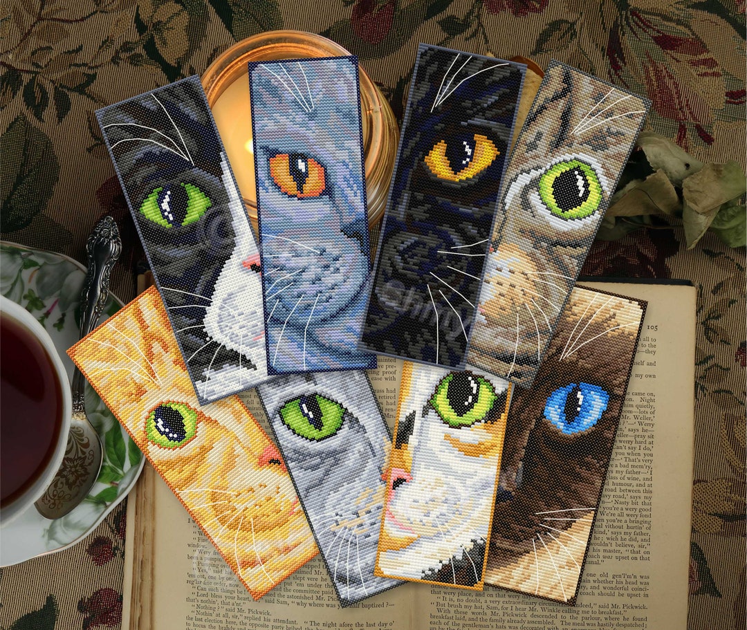 Set of 8 Cat Bookmarks Cross Stitch Pattern, Funny Cross Stitch, Cat ...