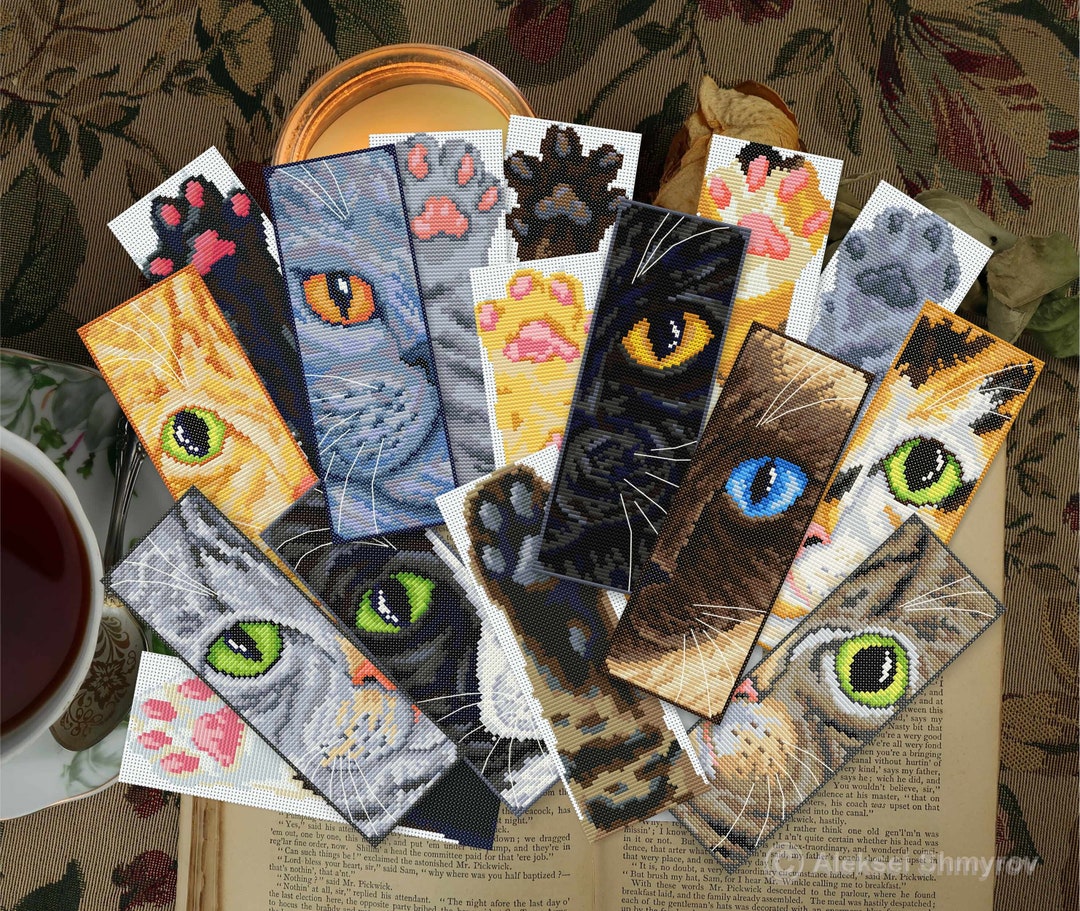 Set of 16 Cat Bookmarks Cross Stitch Patterns | Funny Cat Embroidery ...