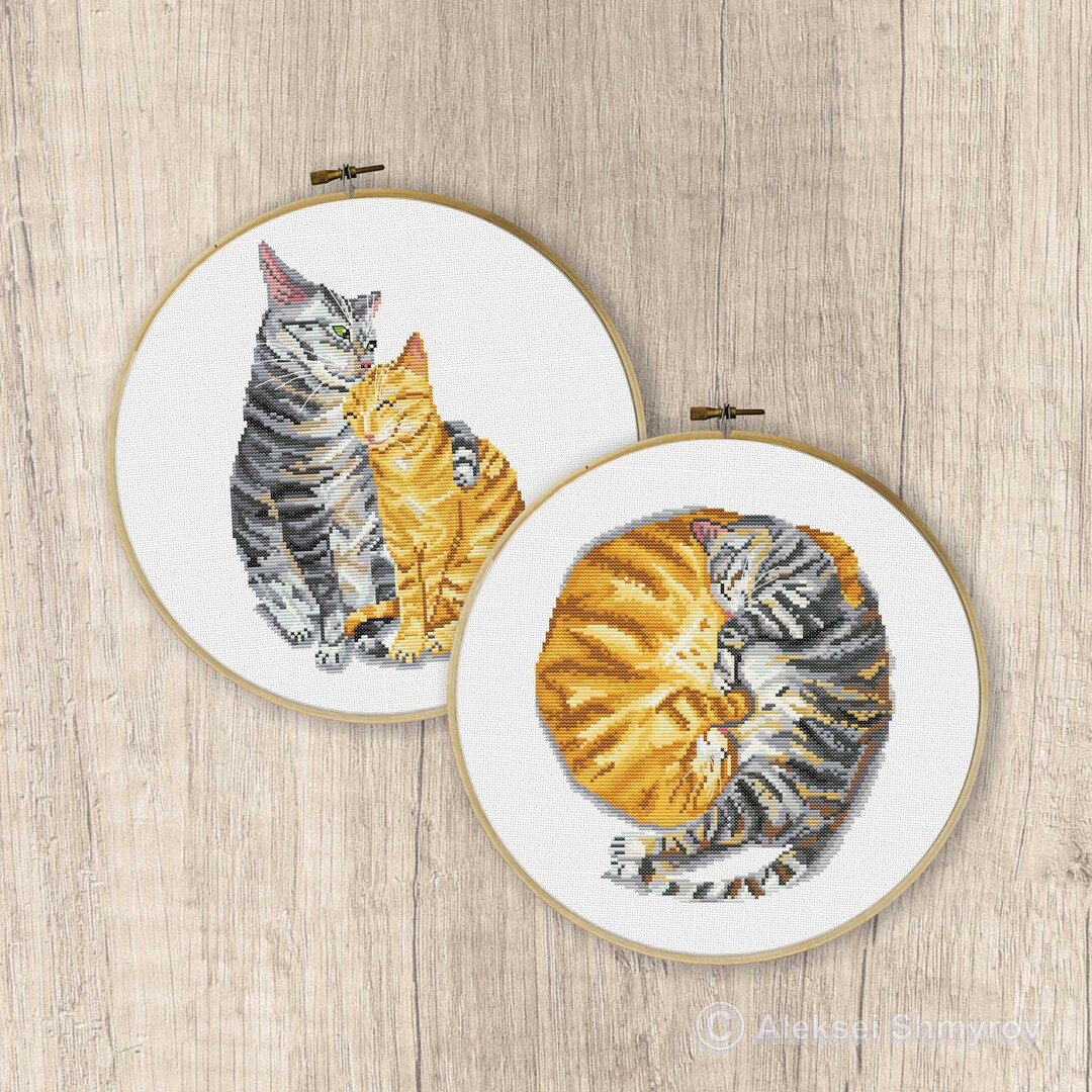 Orange and Tabby Cats Cross Stitch Patterns Set, Funny Cross Stitch ...