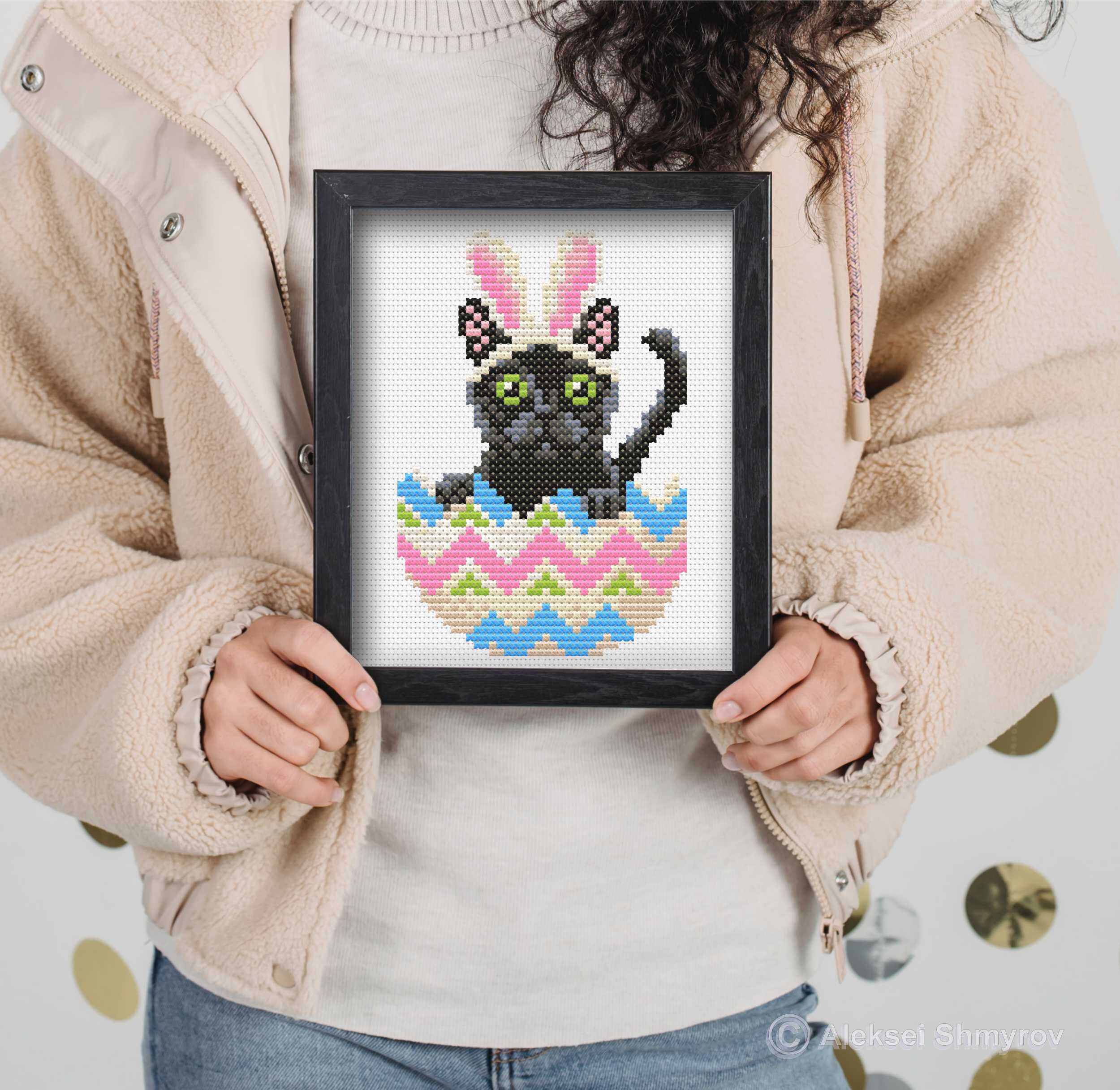 Black Cat Easter Cross Stitch Pattern, Funny Cross Stitch, Cat Lover ...