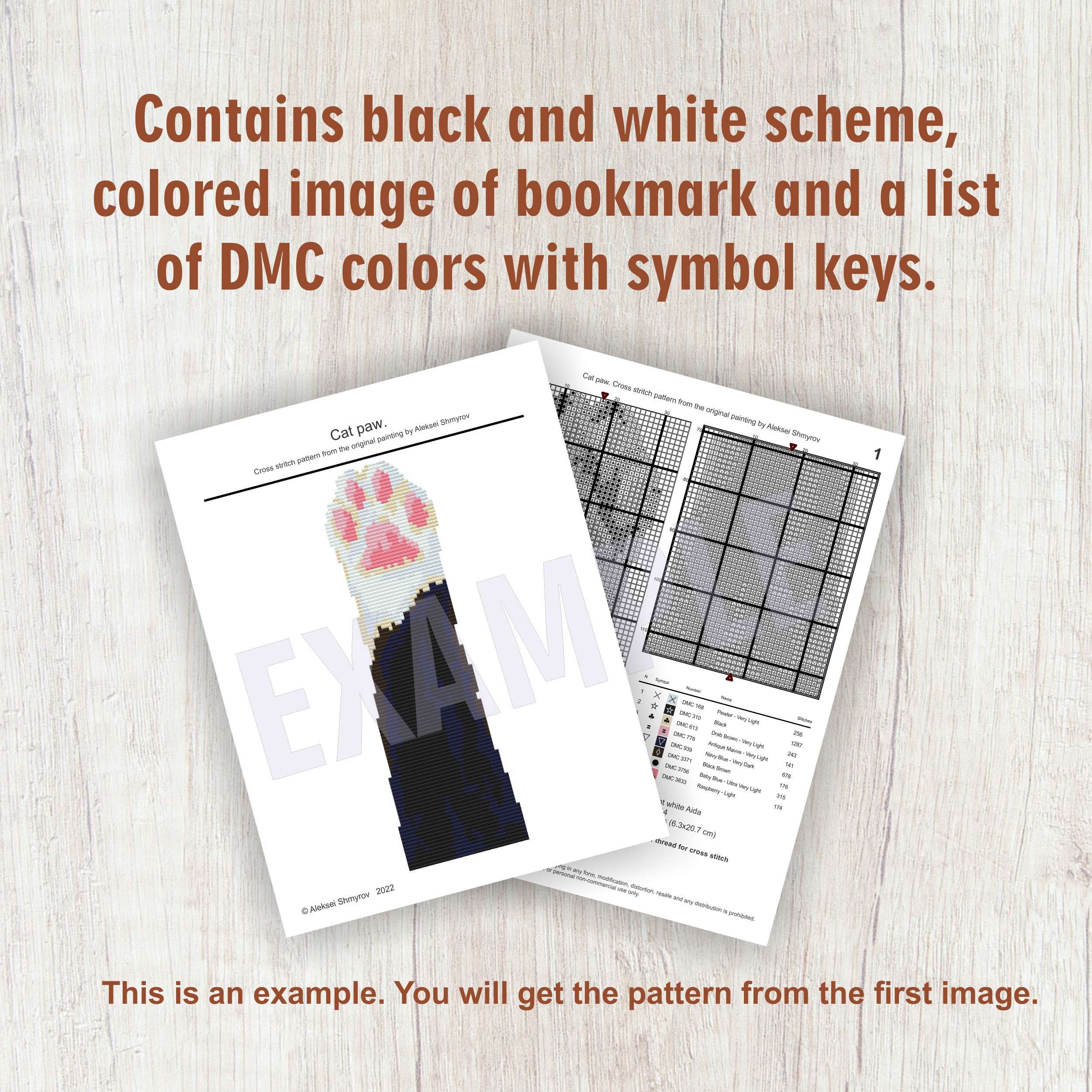 Set of 8 Cat Paws Bookmarks Cross Stitch Pattern, Funny Cross Stitch ...