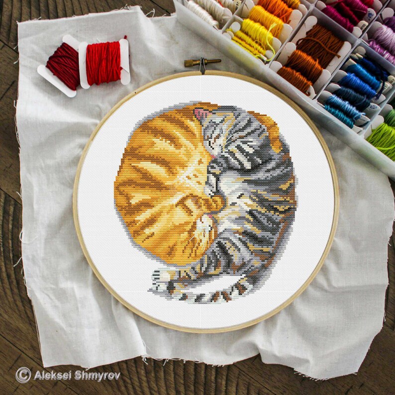 Orange and Tabby Cats Cross Stitch Patterns Set, Funny Cross Stitch ...