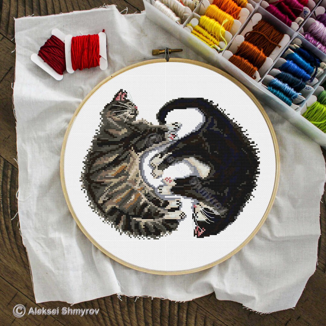 Tuxedo and Tabby Cats Cross Stitch Pattern, Funny Cross Stitch, Cat ...
