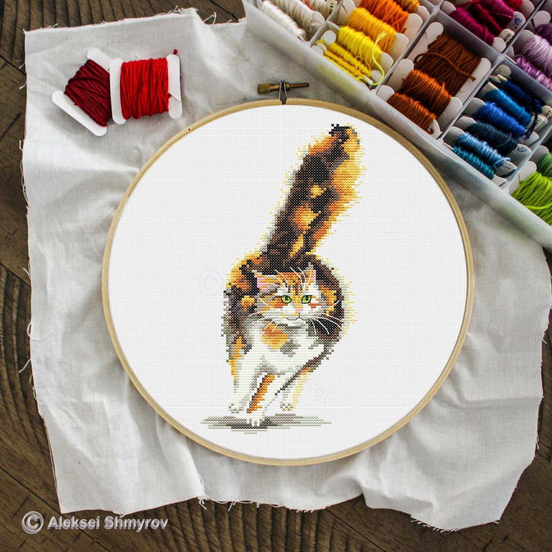 Running Calico Cat Cross Stitch Pattern, Funny Cross Stitch, Cat Lover ...