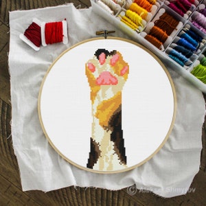 Set of 8 Cat Paws Bookmarks Cross Stitch Pattern, Funny Cross Stitch ...