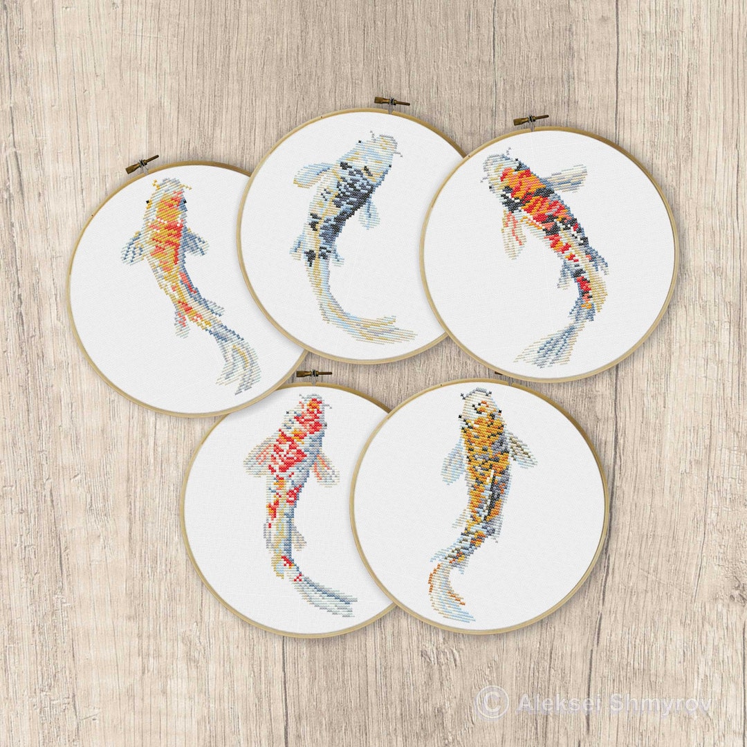 Koi Fish Cross Stitch Patterns Set, Funny Cross Stitch, Fish Decor ...