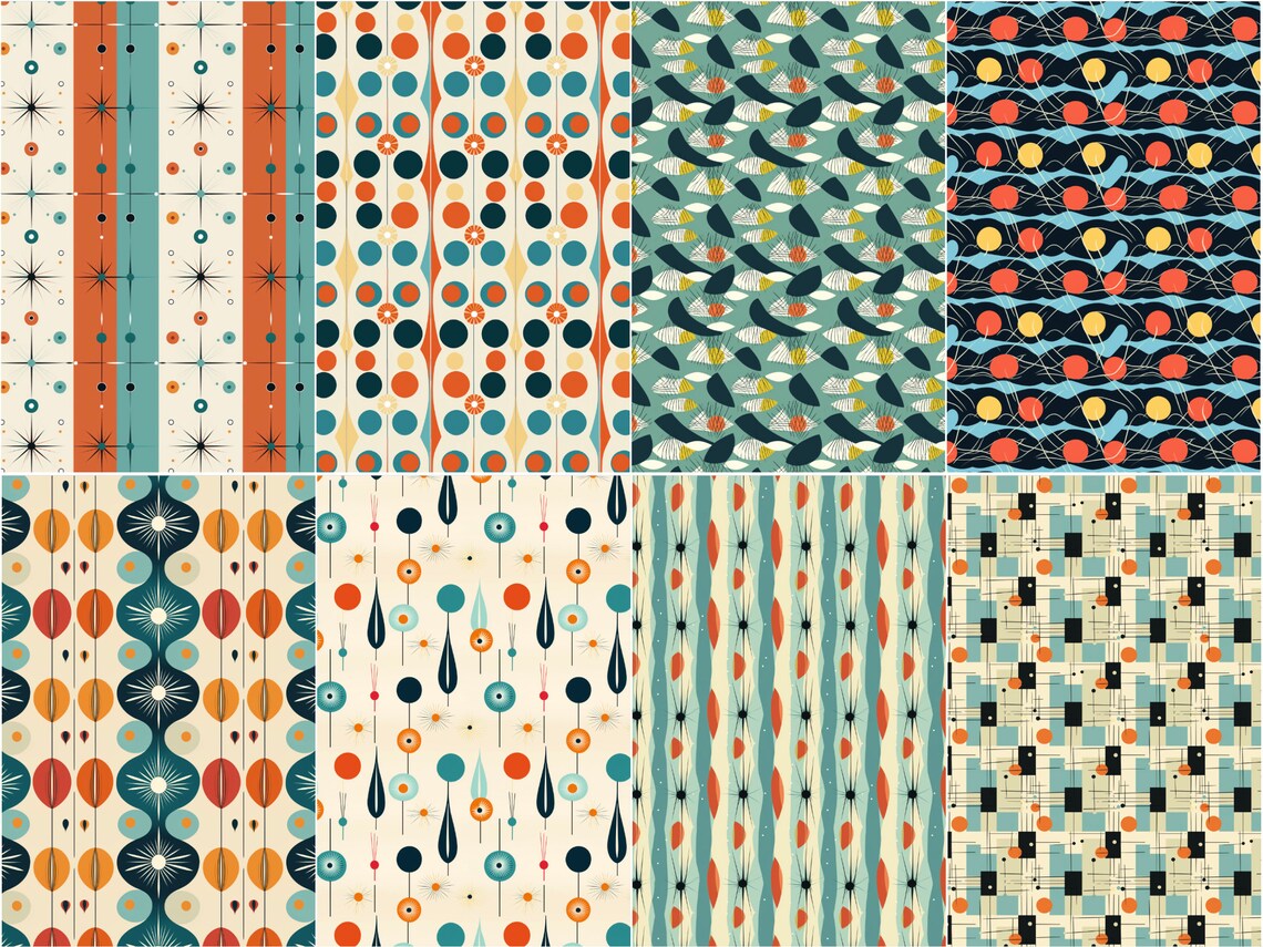 Retro Atomic, 20 Downloadable Seamless Tiled Patterns for Graphic ...