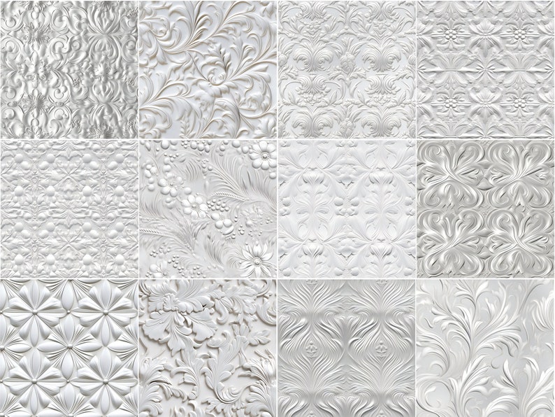 Embossed Silver Metal Patterns, 16 Downloadable Seamless Tiled Patterns ...