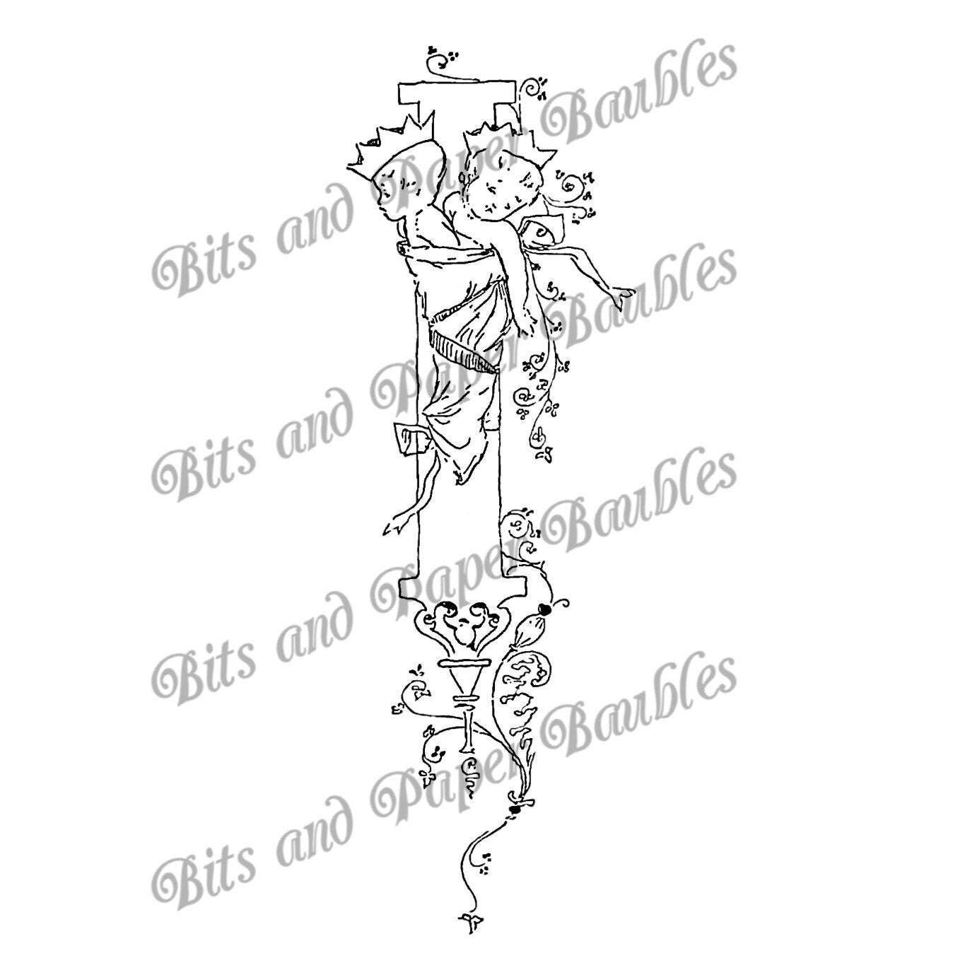 Fancy First Letter I With Twin Babies Prince Princess Black and White ...
