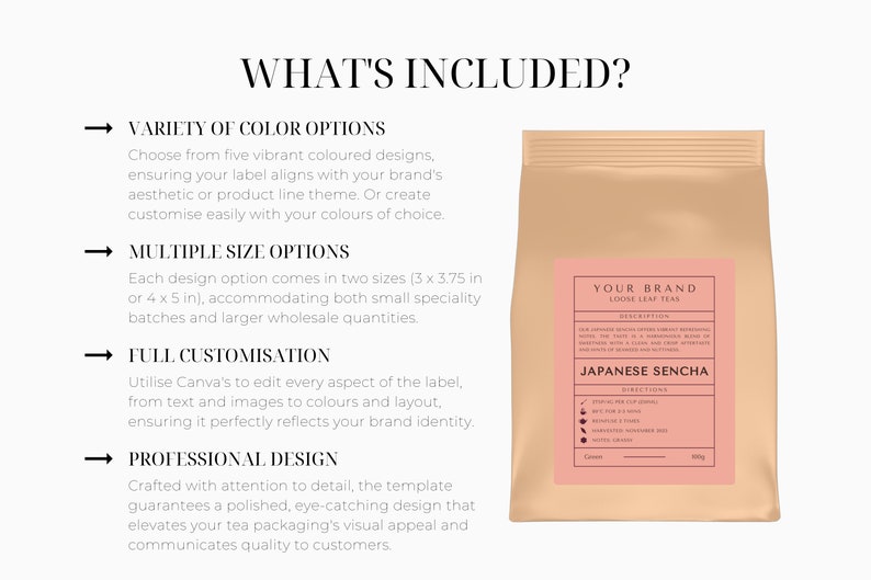 Printable Tea Label Template • Kraft Pouch Label Template • Editable ...