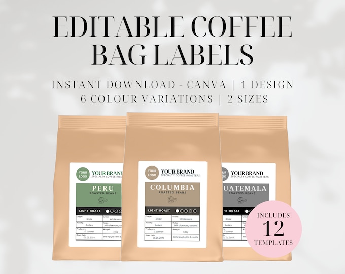 DIY Coffee Label Template - Kraft Pouch Label Template, Branding Label ...