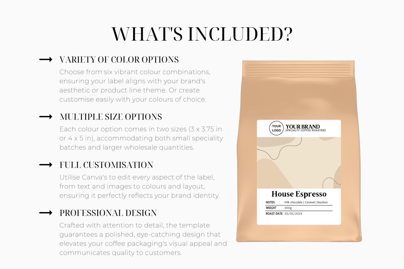 Printable Coffee Label Template • Kraft Pouch Label Template • Editable ...