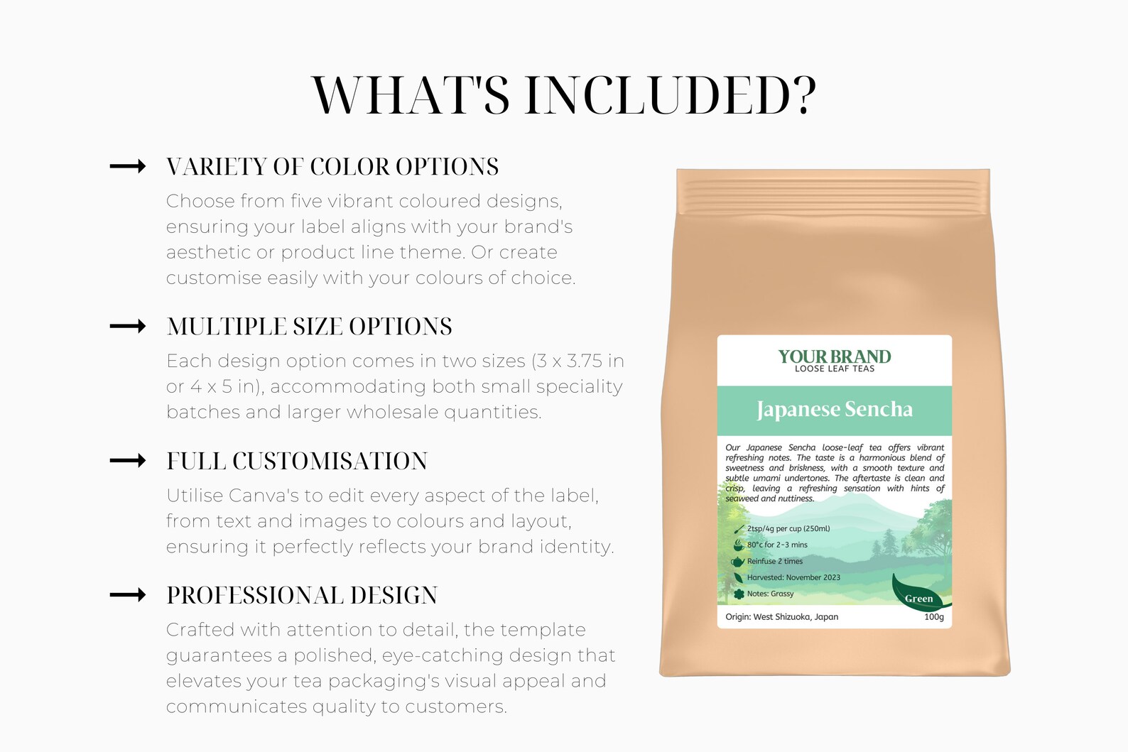 Printable Tea Label Template • Kraft Pouch Label Template • Editable ...