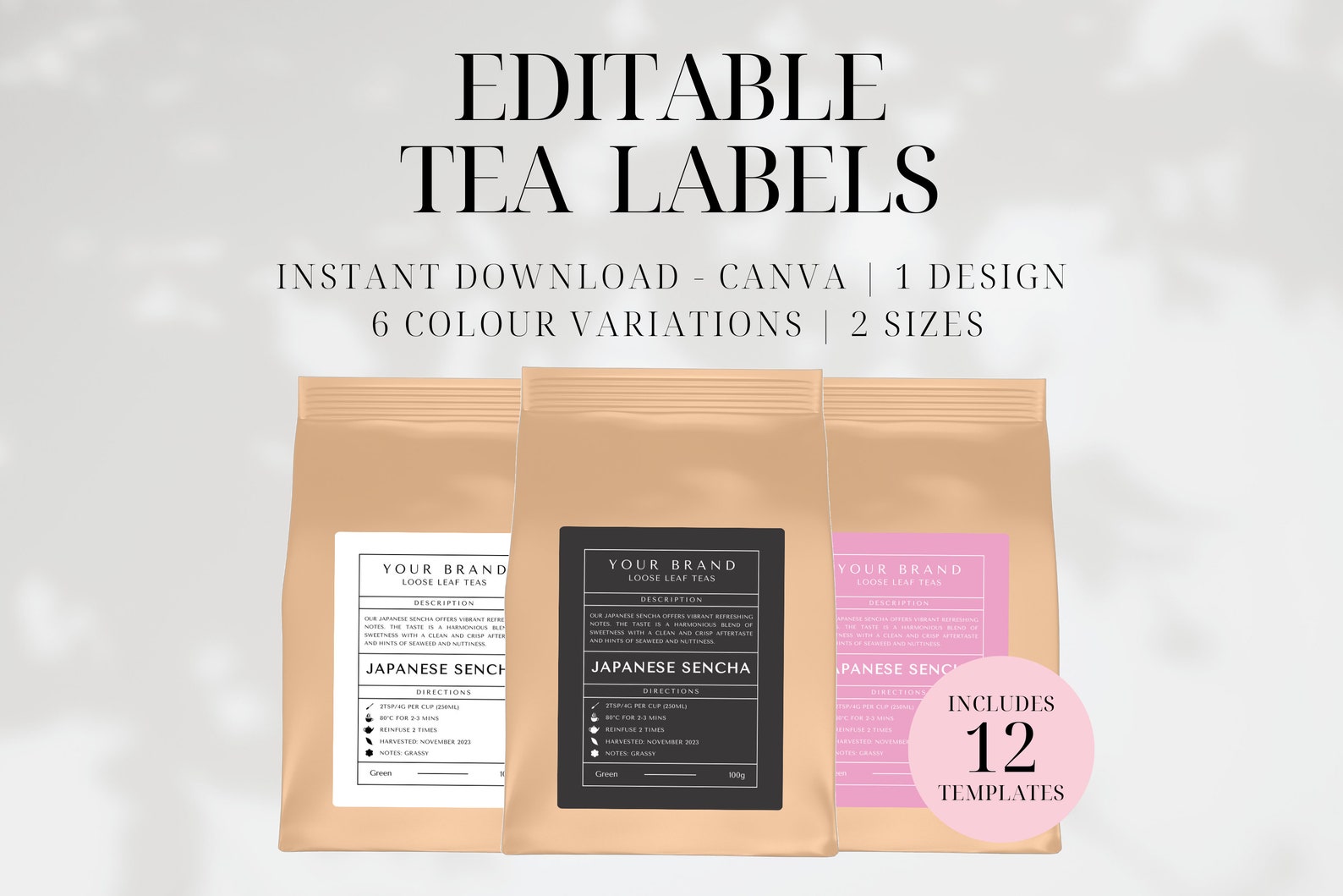 Printable Tea Label Template • Kraft Pouch Label Template • Editable ...