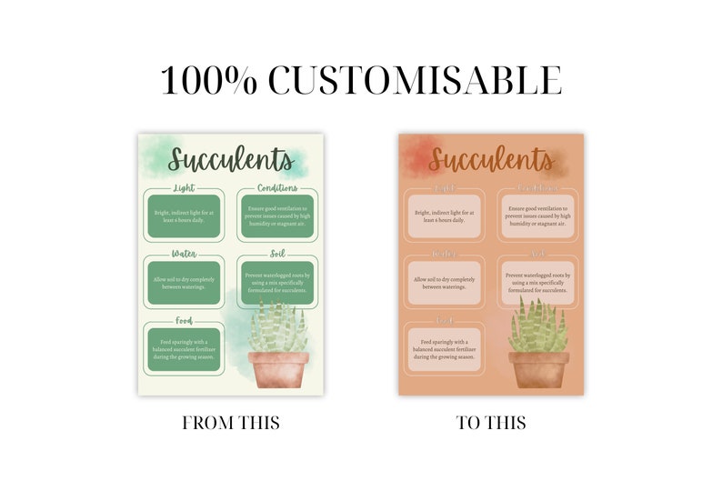 Printable Succulent Care Guide: Editable Canva Template (3"x4") - Etsy