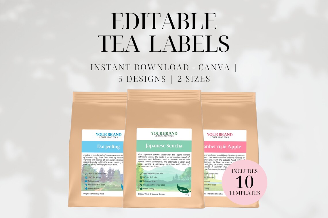 Printable Tea Label Template • Kraft Pouch Label Template • Editable ...