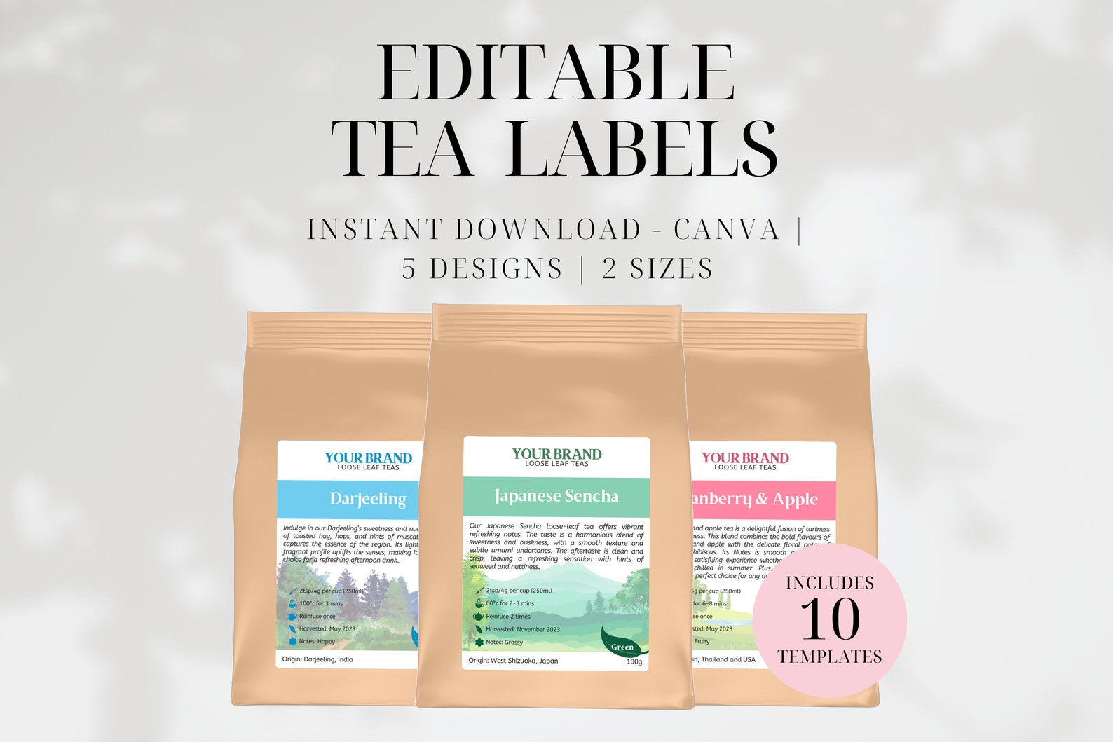 Printable Tea Label Template • Kraft Pouch Label Template • Editable ...