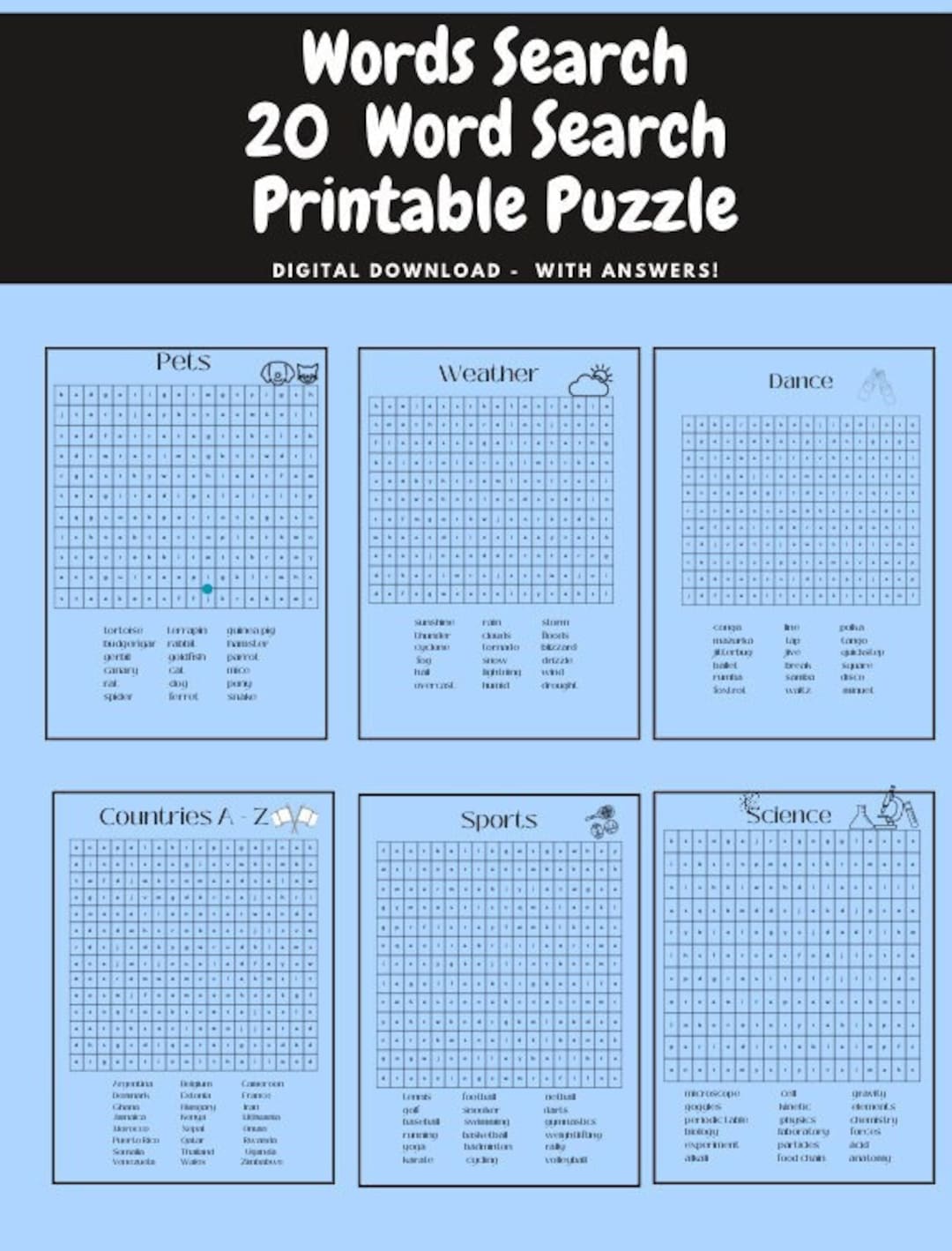 20 Word Search Printable Puzzle Instant Download Printable - Etsy UK