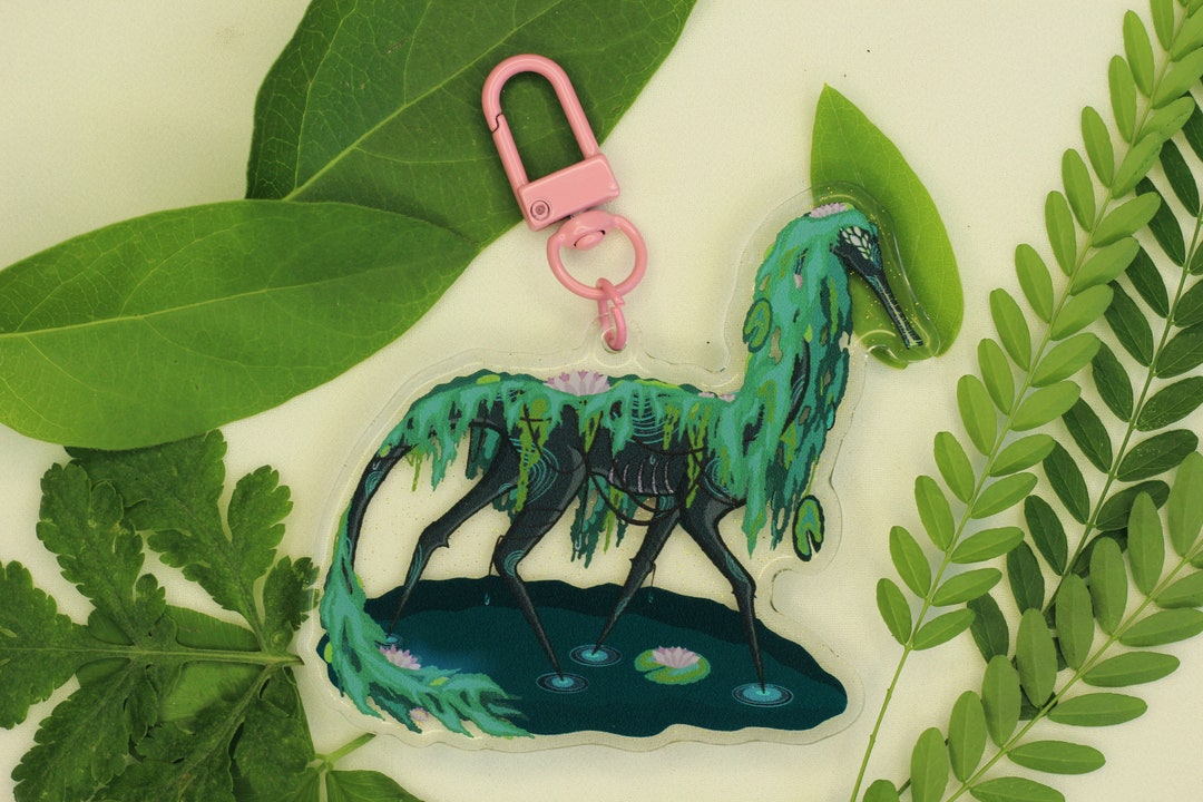 Gharial Kelpie Double-side Acrylic Keychain| 3” Glitter Charm| Fantasy Marsh Swamp Cryptid ...