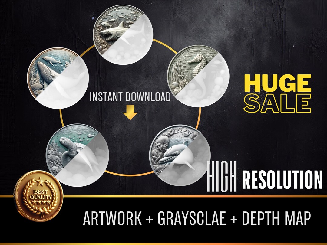 Bas Relief Sea World Animals Bundle of 5 Pngs Depth Map for Laser ...