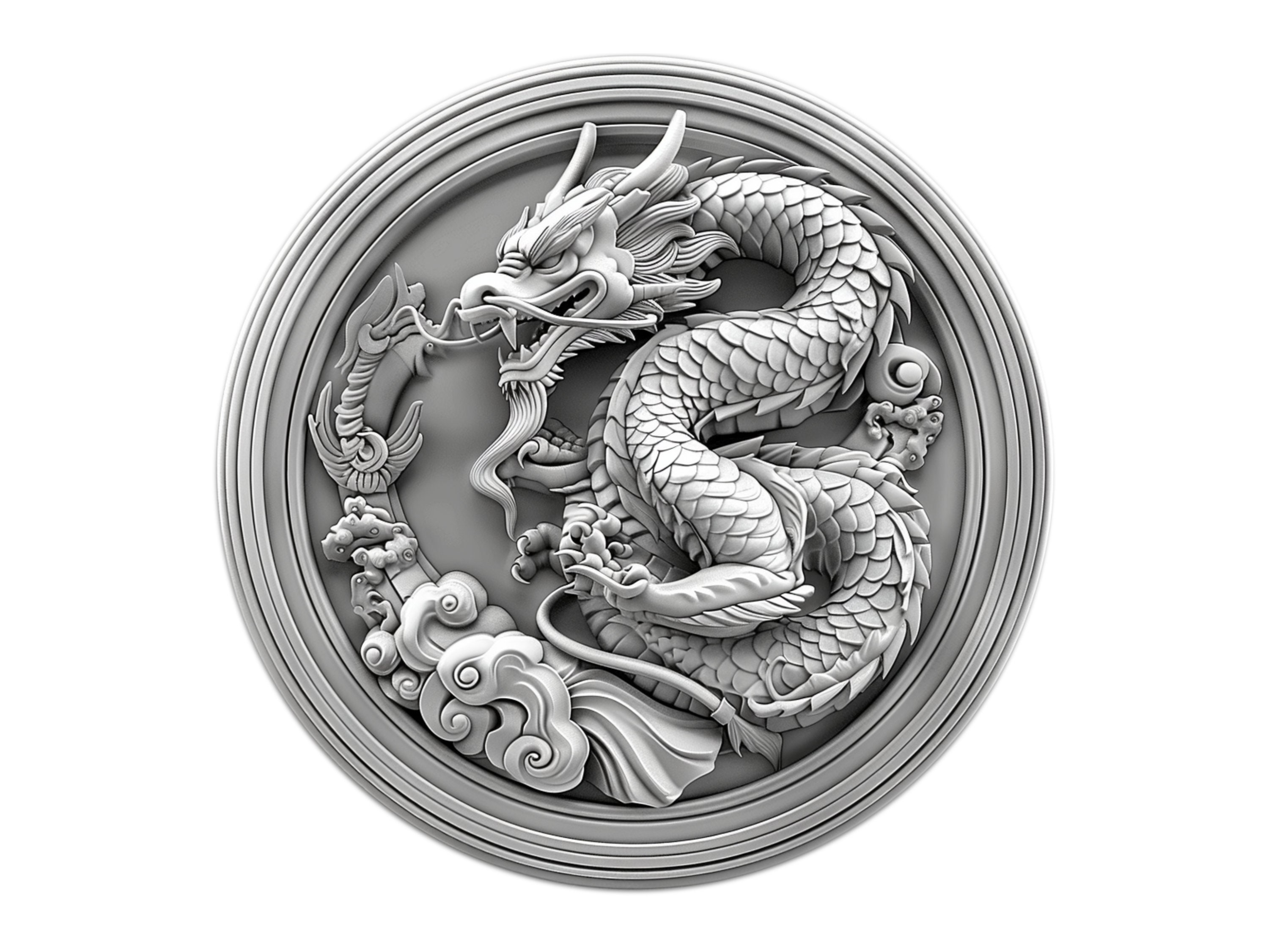 Chinese Dragon Coin Design for 3d Laser Engraving With Height Map High ...