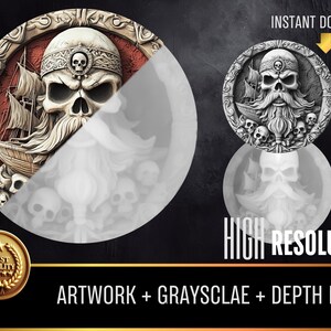 Bas Relief Viking Skull Bundle of 5 Pngs Depth Map for Laser Engraving ...