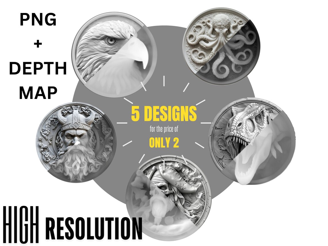 Bas Relief Bundle of 5 High RES Pngs With Depth Map Included for 3d ...