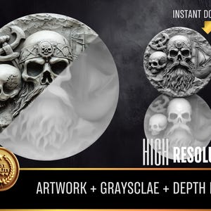 Bas Relief Viking Skull Bundle of 5 Pngs Depth Map for Laser Engraving ...