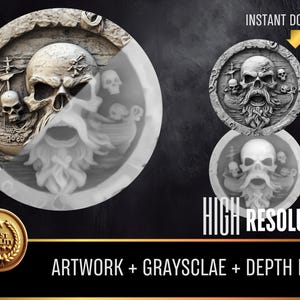 Bas Relief Viking Skull Bundle of 5 Pngs Depth Map for Laser Engraving ...