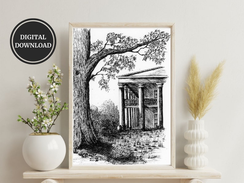 Oak Alley Historic Plantation Home, Digital Print of Original Artwork ...