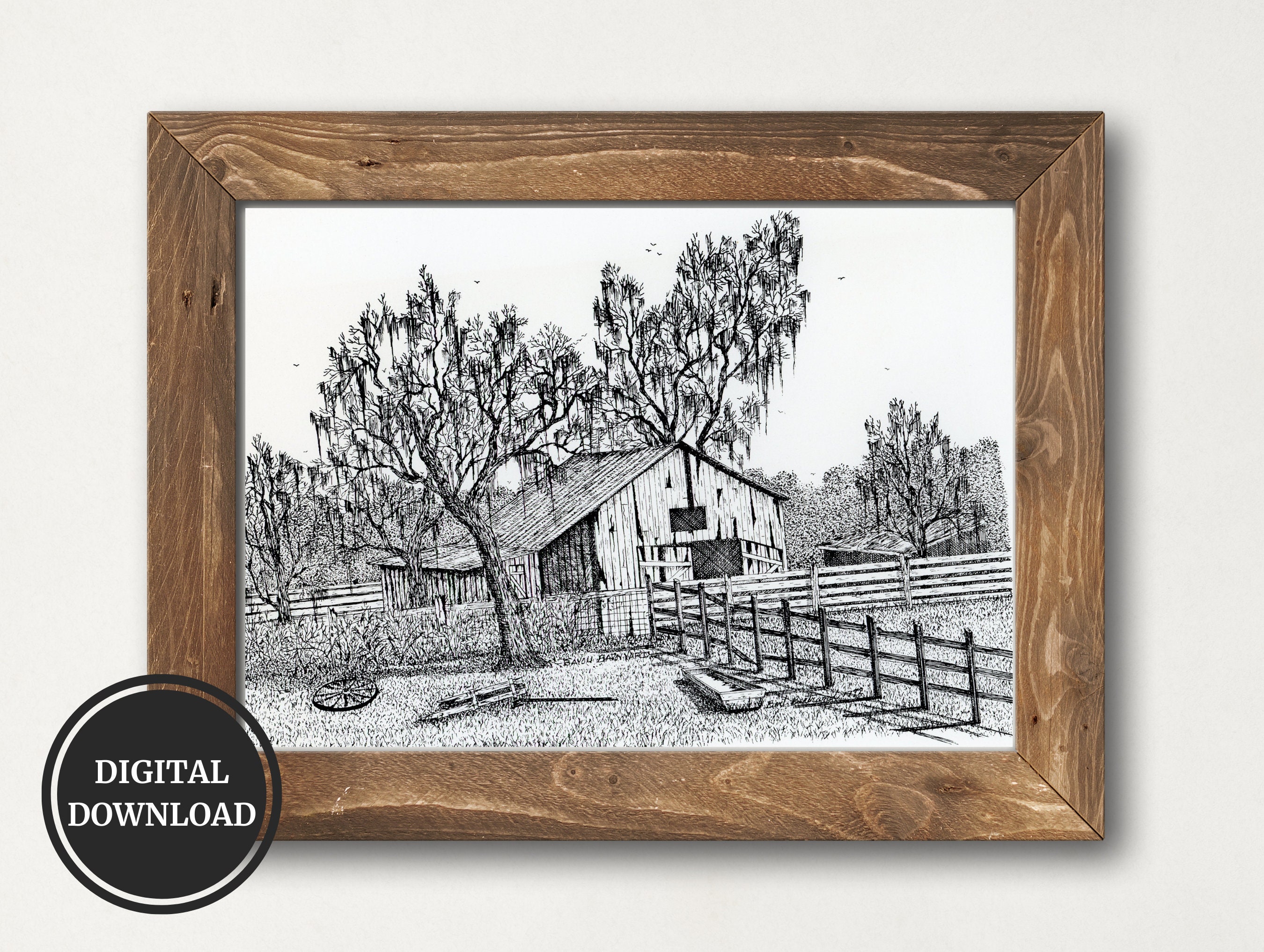 Historic Louisiana Barnyard, Digital Print of Original Artwork Hand ...