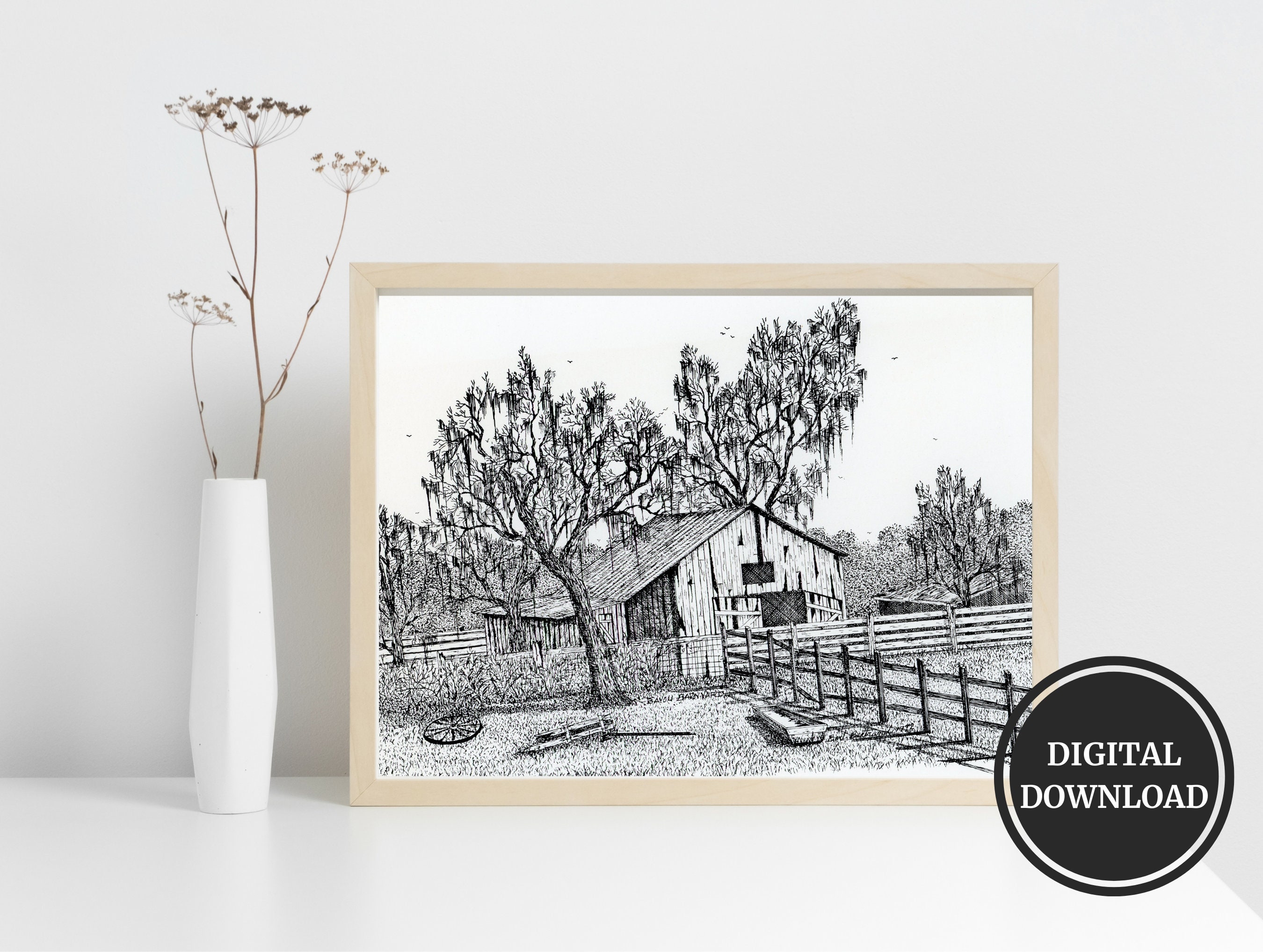 Historic Louisiana Barnyard, Digital Print of Original Artwork Hand ...