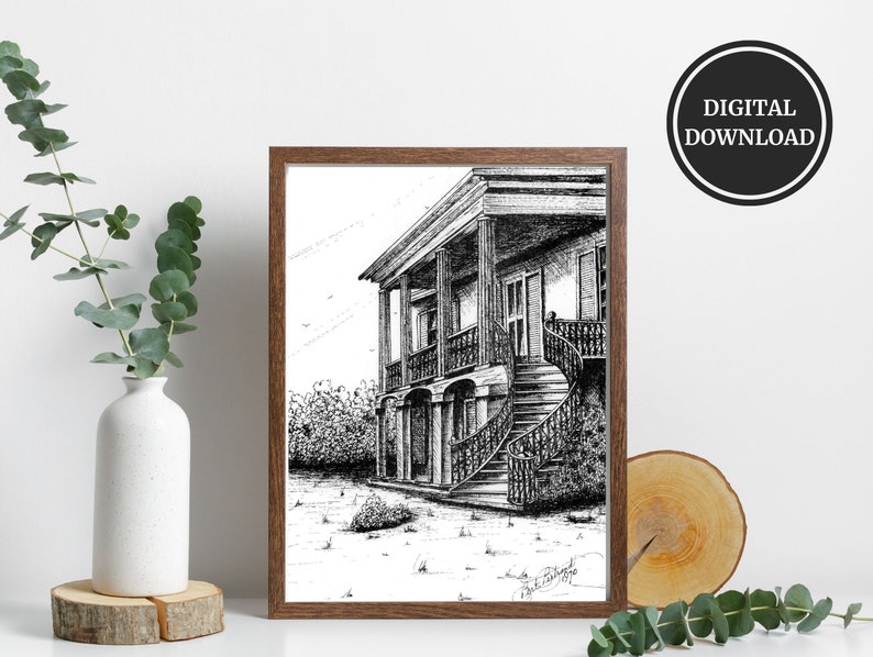 Plantation House, Digital Print of Original Artwork, Hand Drawn ...