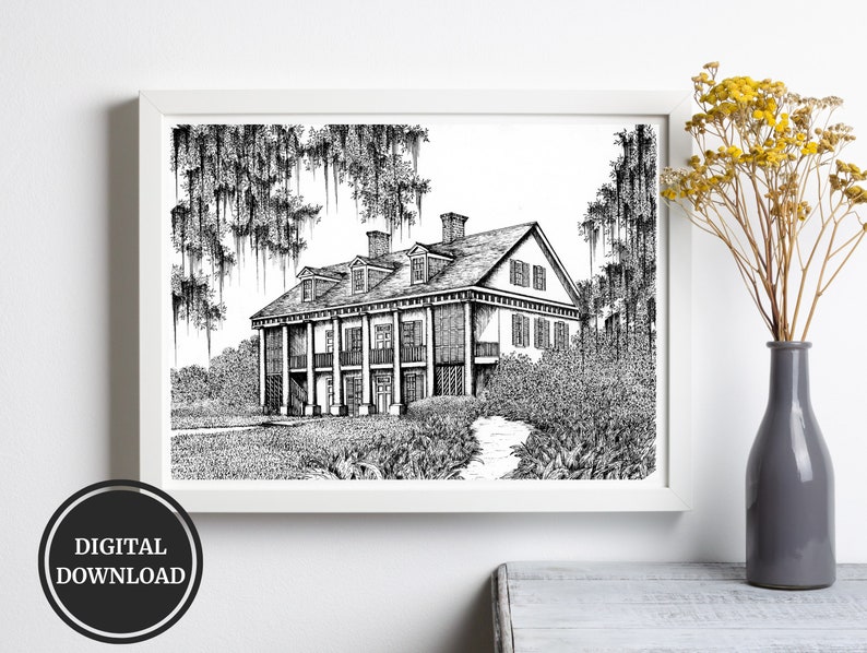 Shadows Historic Plantation Home, Digital Print of Original Artwork ...
