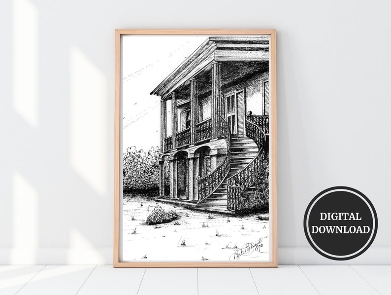 Plantation House, Digital Print of Original Artwork, Hand Drawn ...