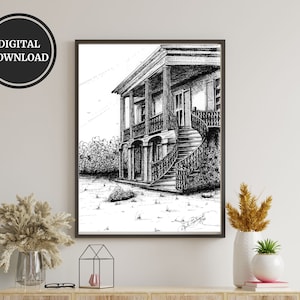 Plantation House, Digital Print of Original Artwork, Hand Drawn ...