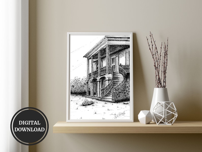 Plantation House, Digital Print of Original Artwork, Hand Drawn ...