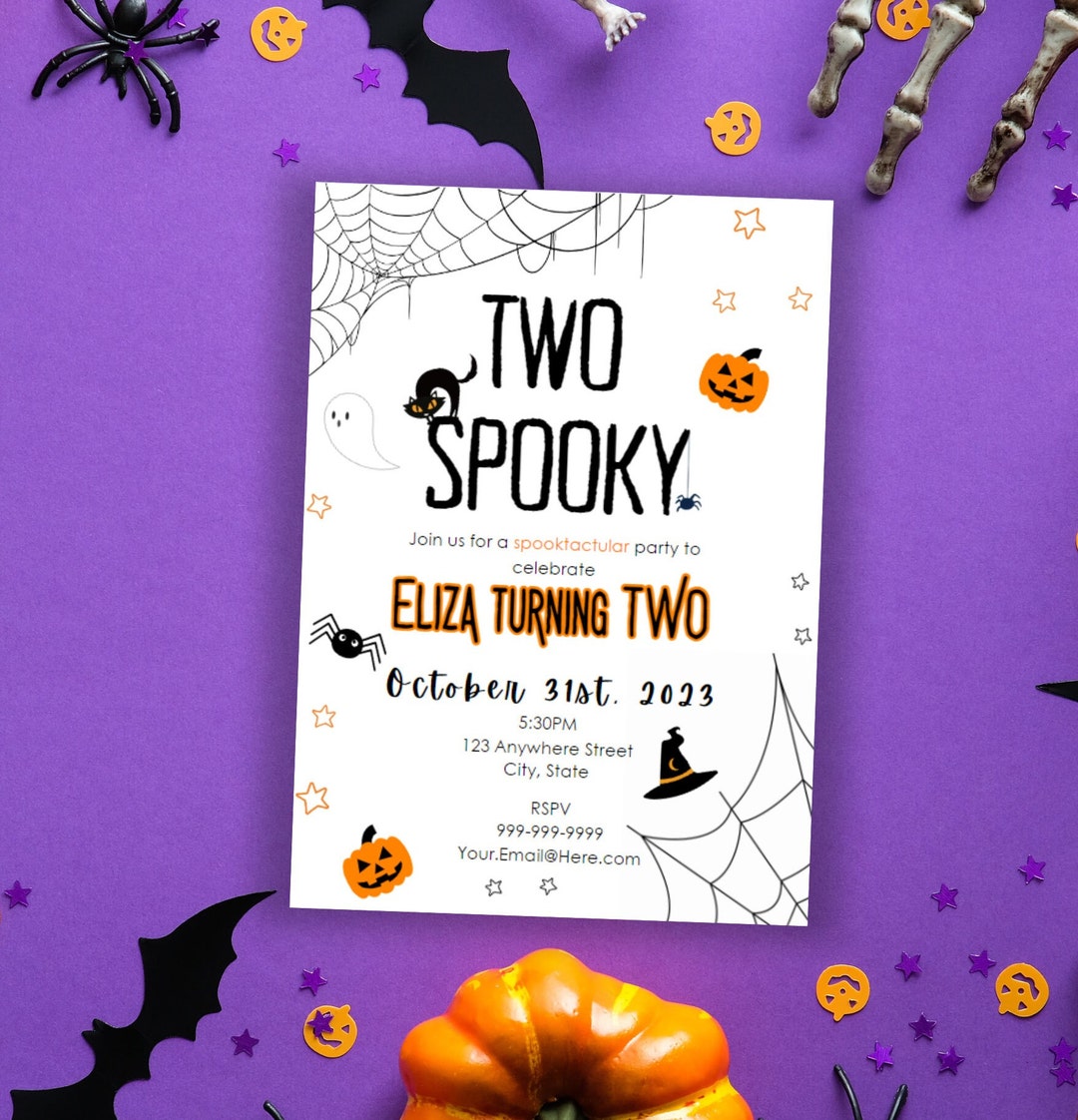 Two Spooky Invitation, 2nd Birthday Invitation, 5x7 Birthday Invitation ...